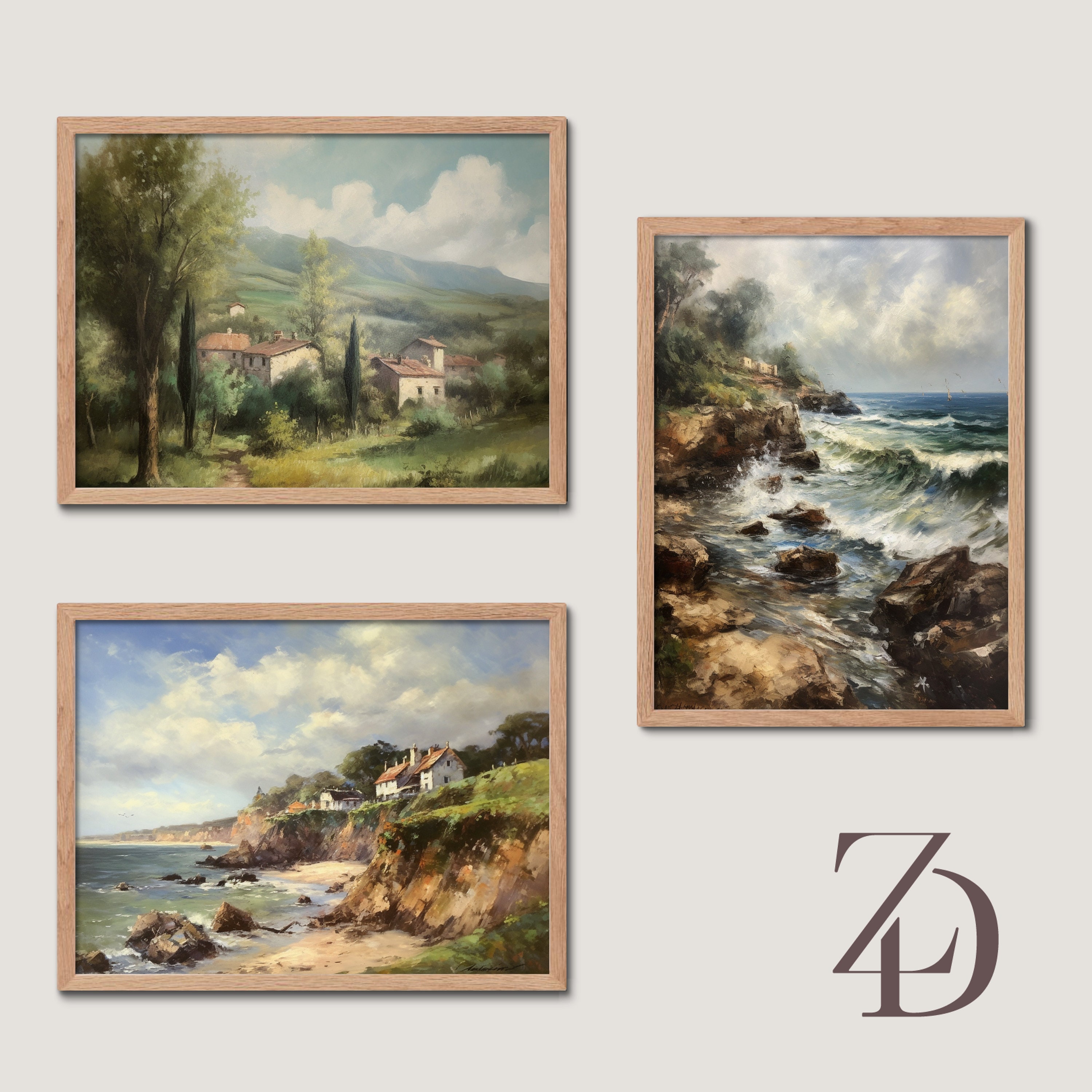 Landscape Art, Vintage Farmhouse Art, Set of 9 French Country Prints ...