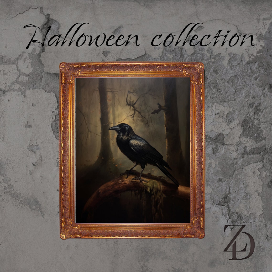 Antique Crow Painting, Crow Wall Art, Halloween Printable Wall Art ...