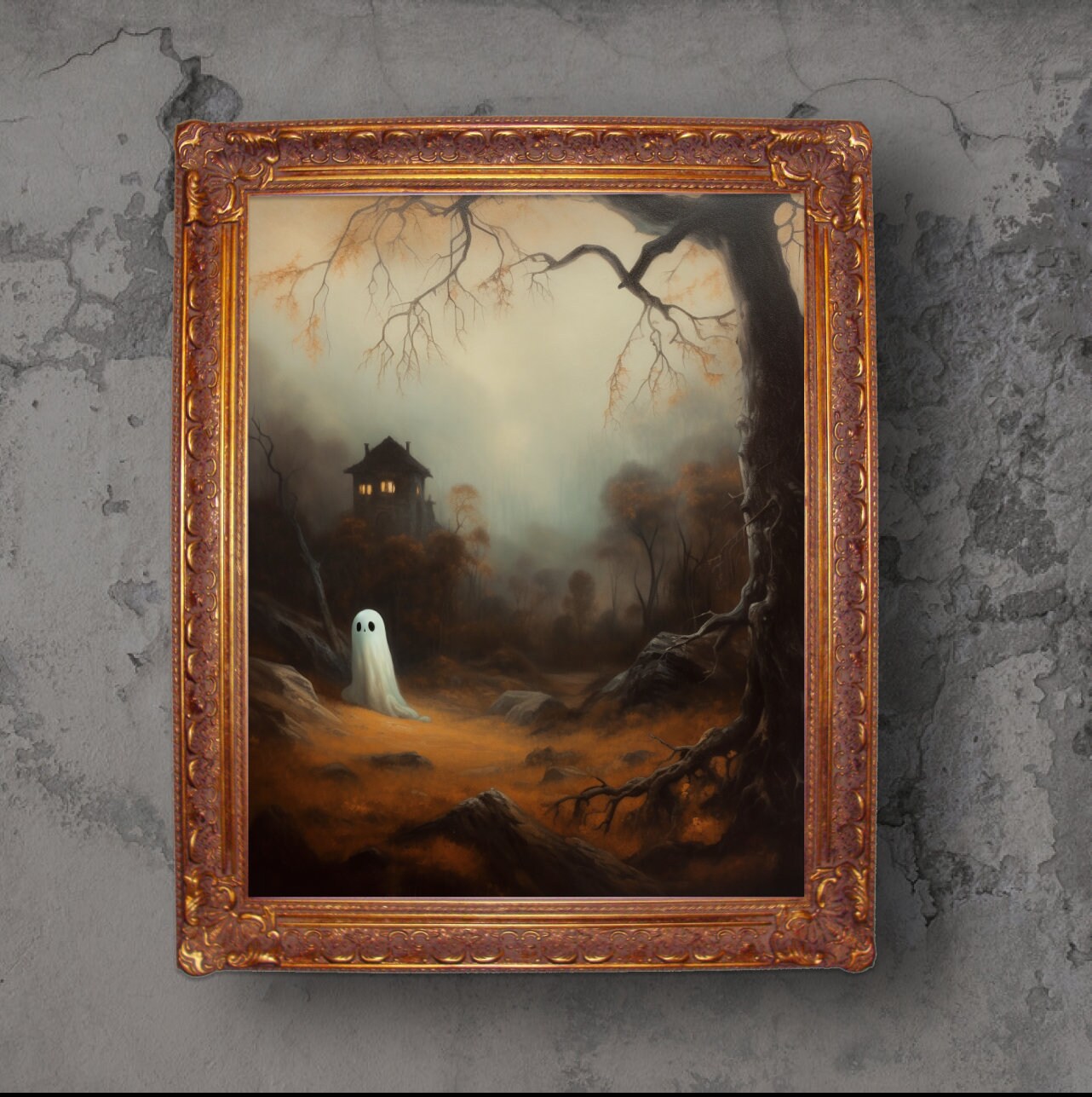 Ghost Oil Painting, Vintage Halloween Wall Art, Halloween Wall Art ...