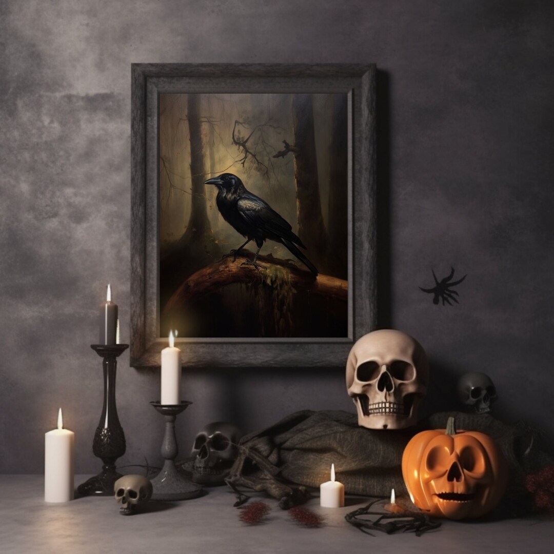 Antique Crow Painting, Crow Wall Art, Halloween Printable Wall Art ...
