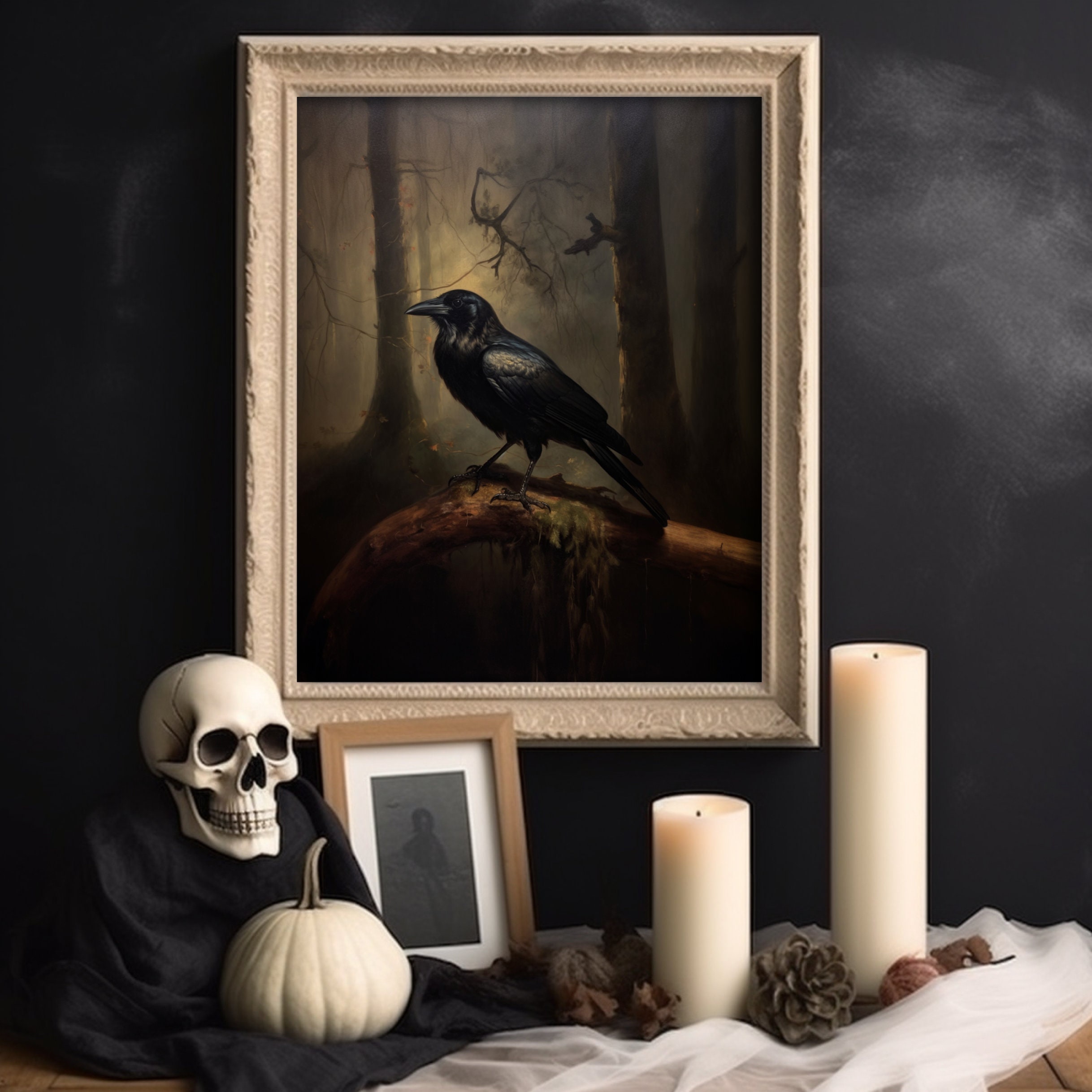 Antique Crow Painting Crow Wall Art Halloween Printable Wall - Etsy