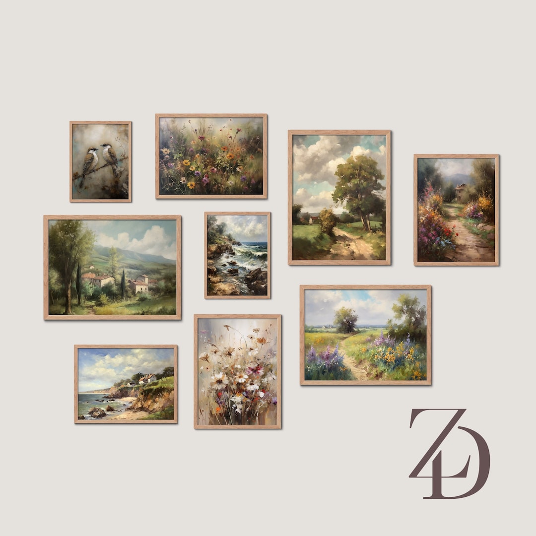 Landscape Art, Vintage Farmhouse Art, Set of 9 French Country Prints ...