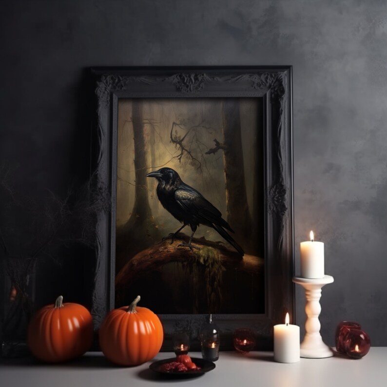 Antique Crow Painting, Crow Wall Art, Halloween Printable Wall Art ...