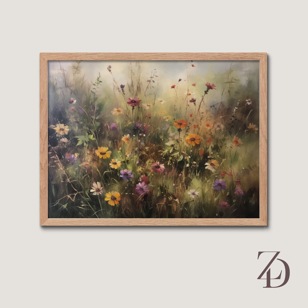 Wildflowers Painting, Vintage Wildflowers Wall Art, Farmhouse Art ...