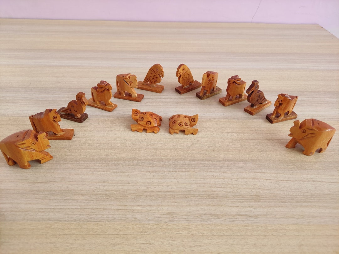 Handicraft 14pc Wood Carving Multi Animals Figurines for Table Top ...