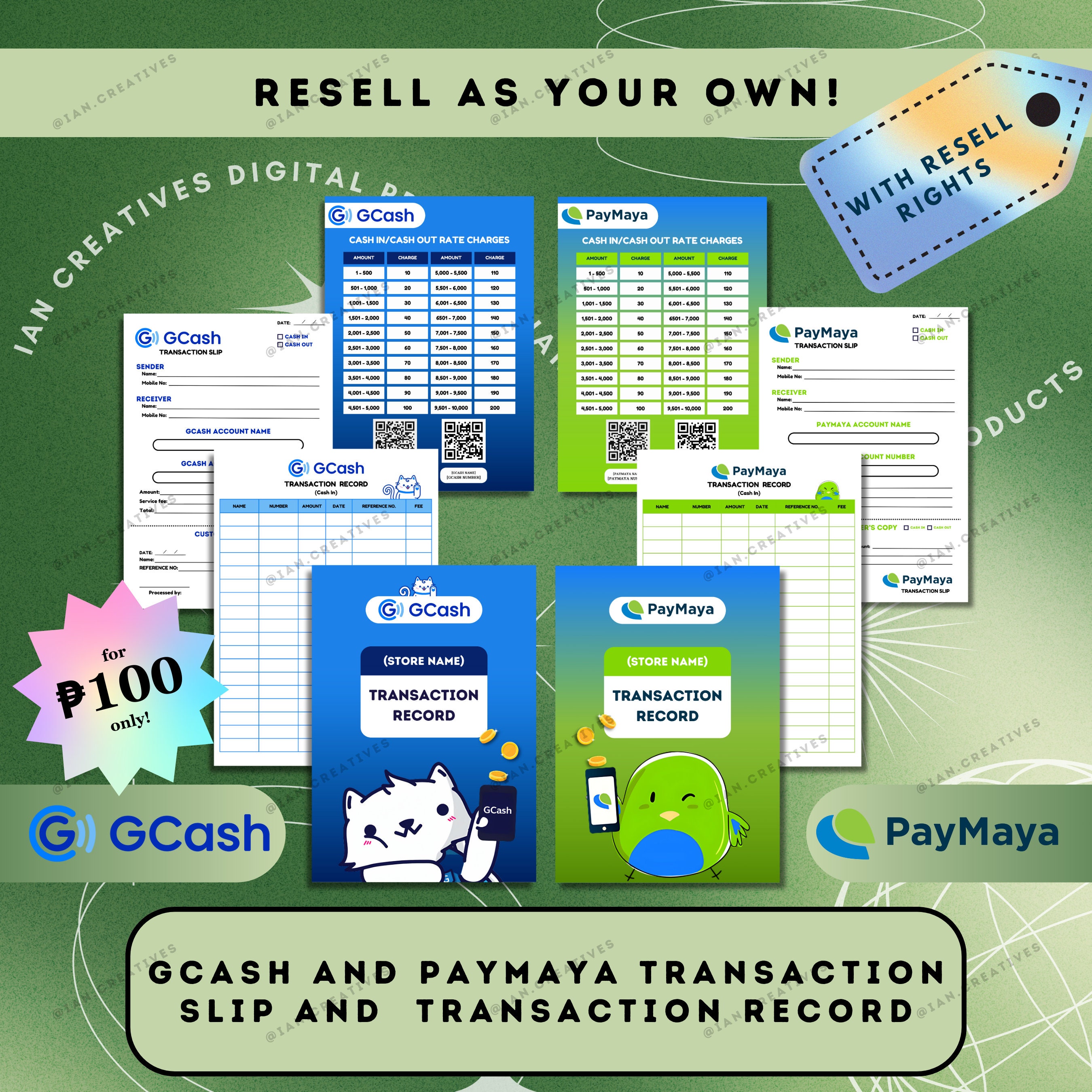 Gcash and Paymaya Transaction Record & Slip Editable Canva Templates ...