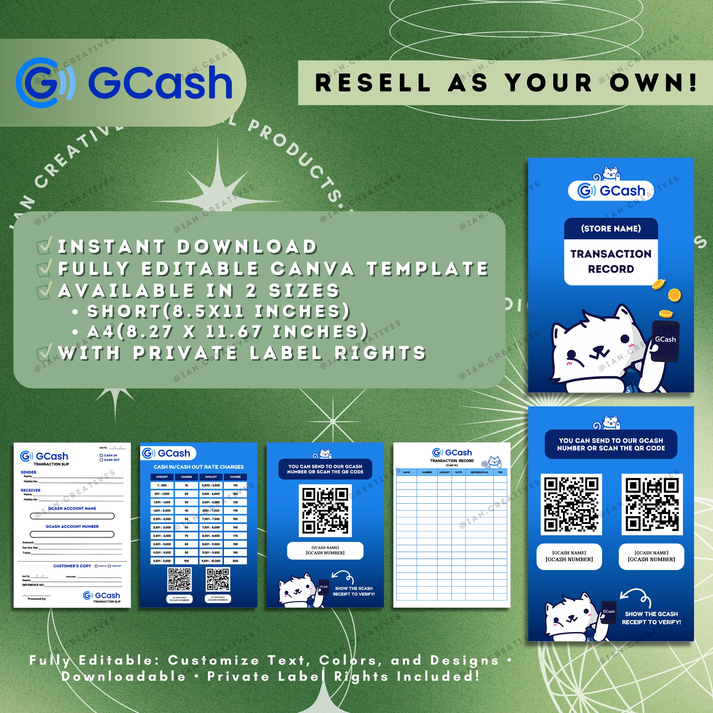Gcash and Paymaya Transaction Record & Slip Editable Canva Templates ...