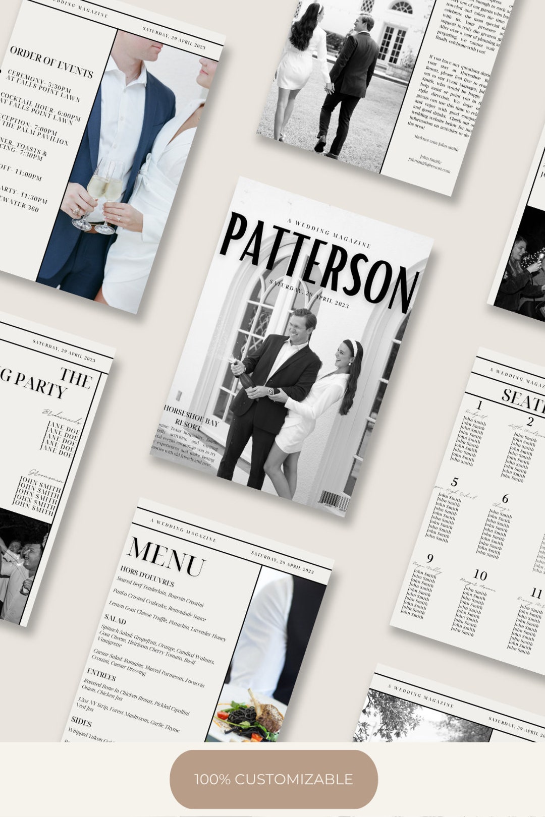 Wedding Magazine Program, DIGITAL Canva Template, Wedding Menu, Seating ...