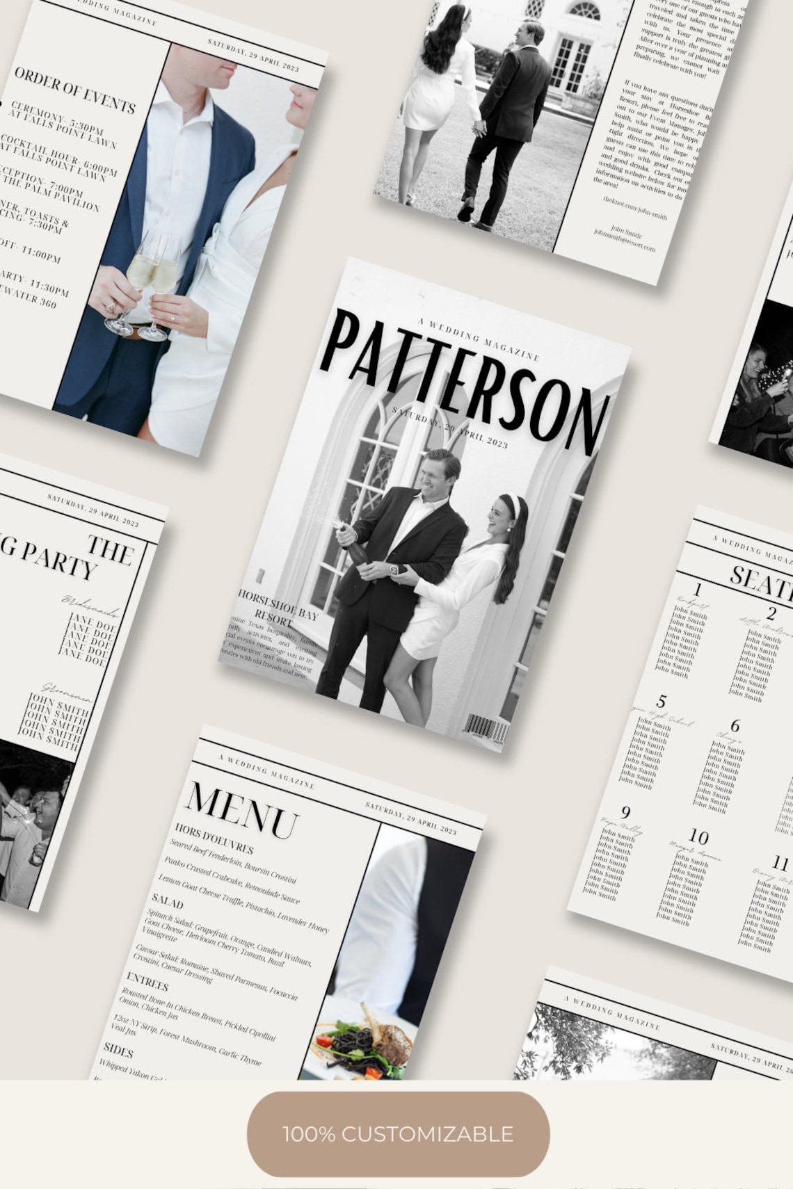 Wedding Magazine Program, DIGITAL Canva Template, Wedding Menu, Seating ...