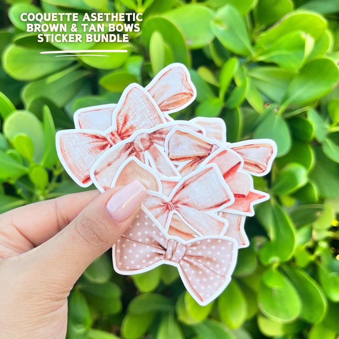 Coquette Aesthetic Brown Bow Stickers Set - Cottage Core Waterproof ...