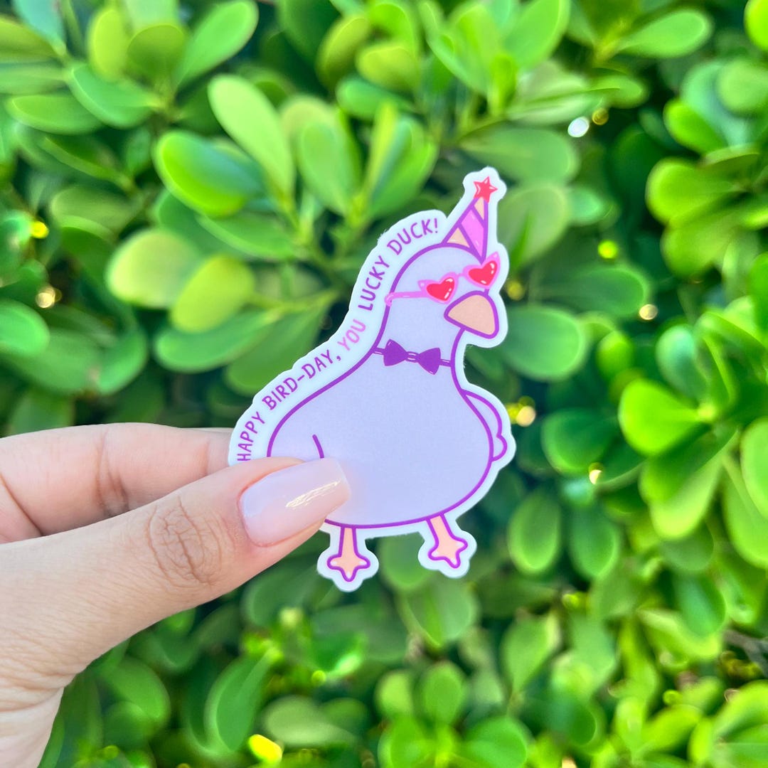Happy Bird-day, You Lucky Duck Pun Sticker | Waterproof Quirky Duck ...