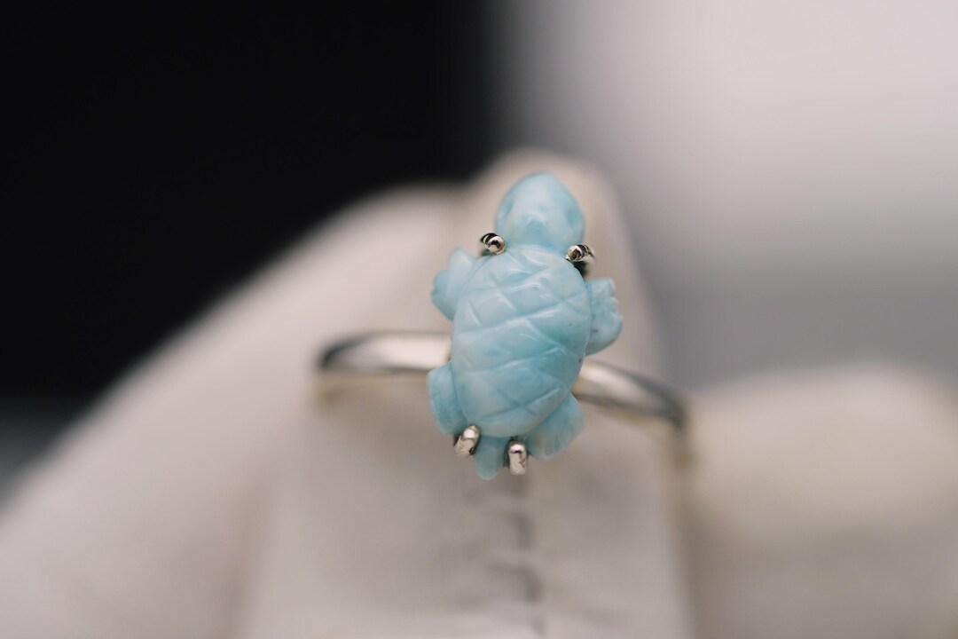 Enlarged Picture Natural Larimar Ring, Hand Carved Larimar Stone ...