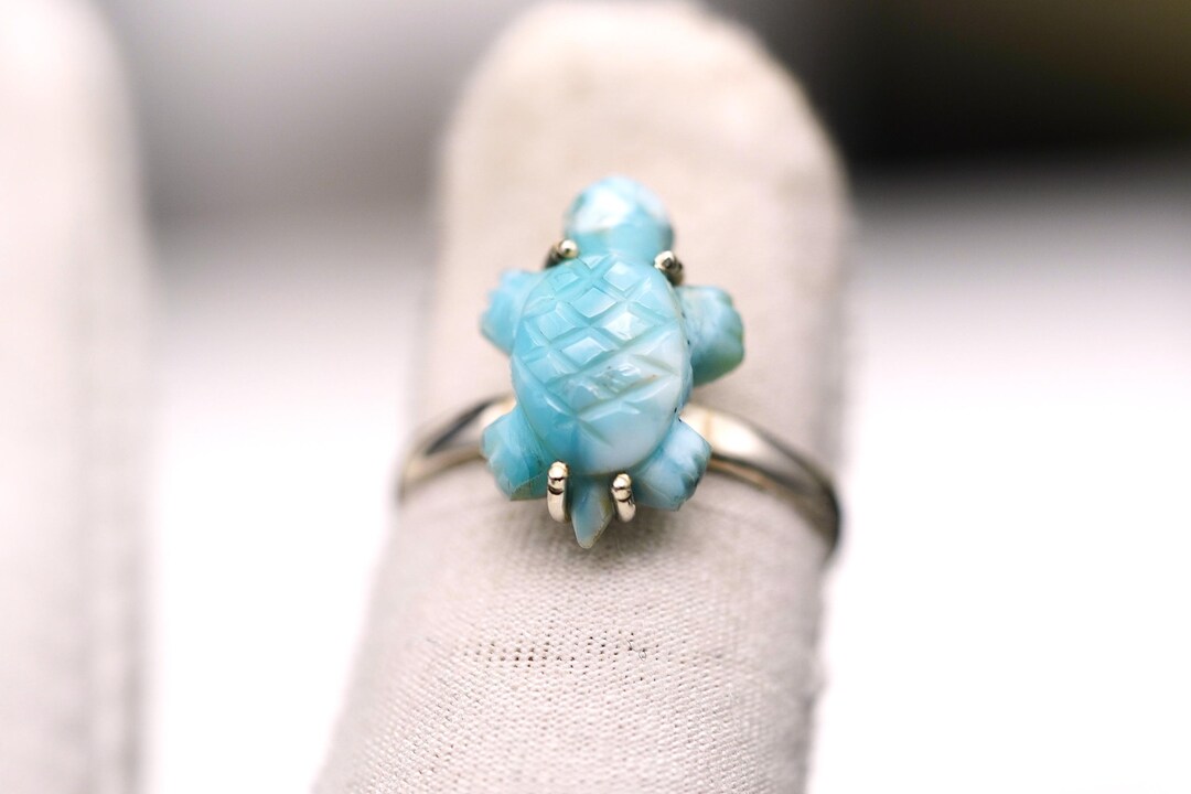 Enlarged Picture Natural Larimar Ring, Hand Carved Larimar Stone ...