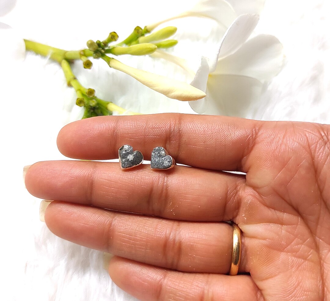 Amazing Natural Raw Gray Diamond Heart Shape Stud Earrings, Rough ...