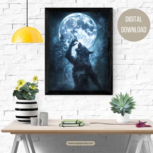Werewolf Howling Art Print: Folklore Cryptid Poster (digital Download ...