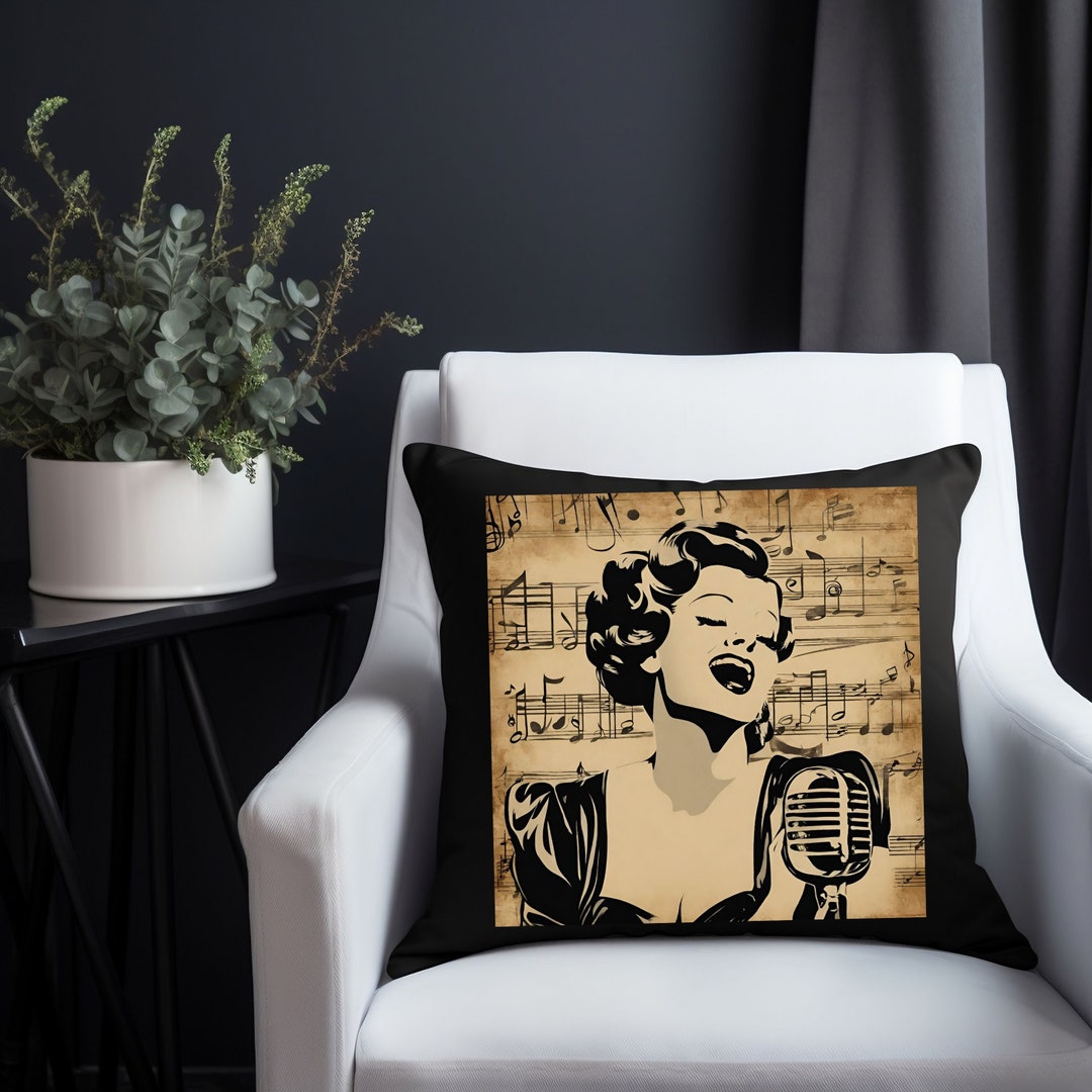 Retro Lounge Singer Accent Pillow: Vintage Sheet Music Decor - Etsy