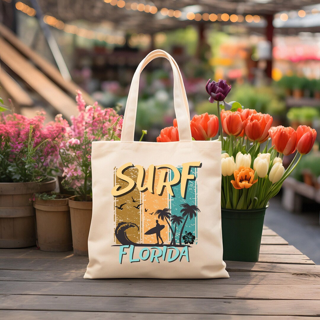 Trendy Florida Surf Tote Bag With Beachy Ocean Vibes Surfer Style Beach ...