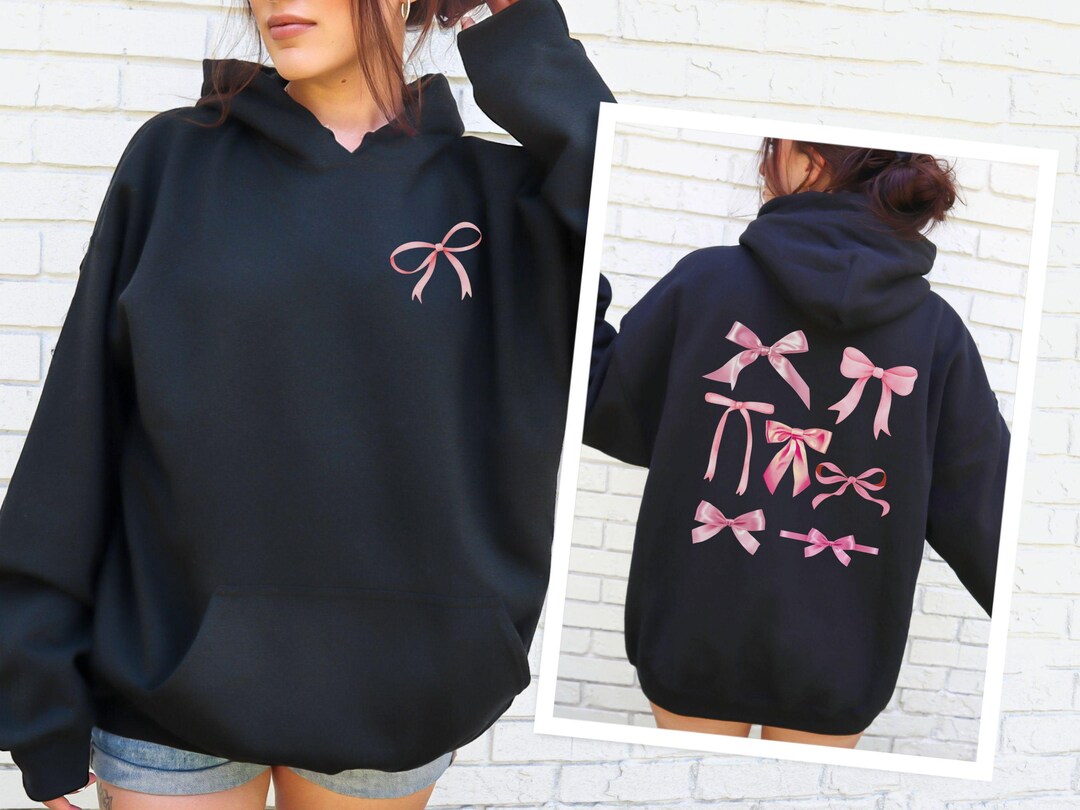 Pink Bows Hoodie Stylish Ribbon Sweatshirt Coquette Sweatshirt Pink ...