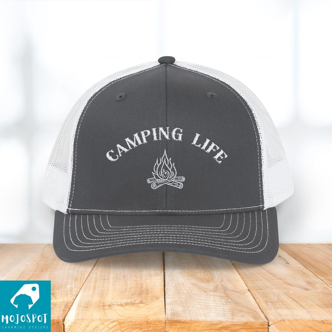 Camping Life Trucker Hat: Campfire Logo, Outdoor Adventure - Etsy