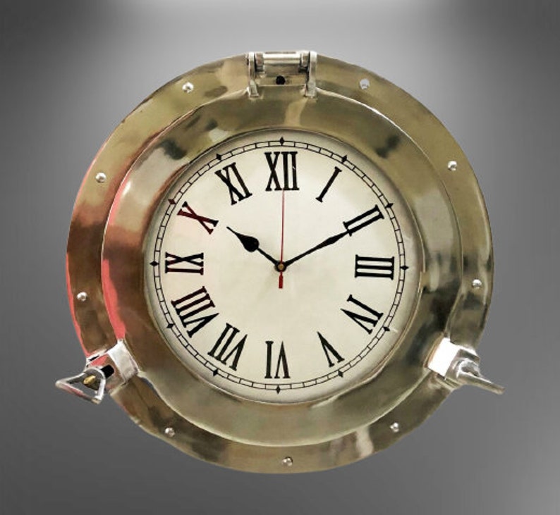 Nautical Antique Marine Brass Ship Porthole Clock Nautical Wall Mounted ...