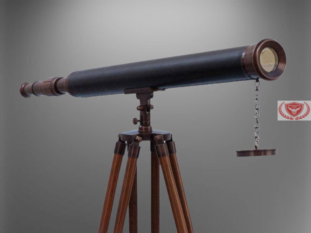 Floor Standing Antique Copper Telescope With Black Leather - Etsy