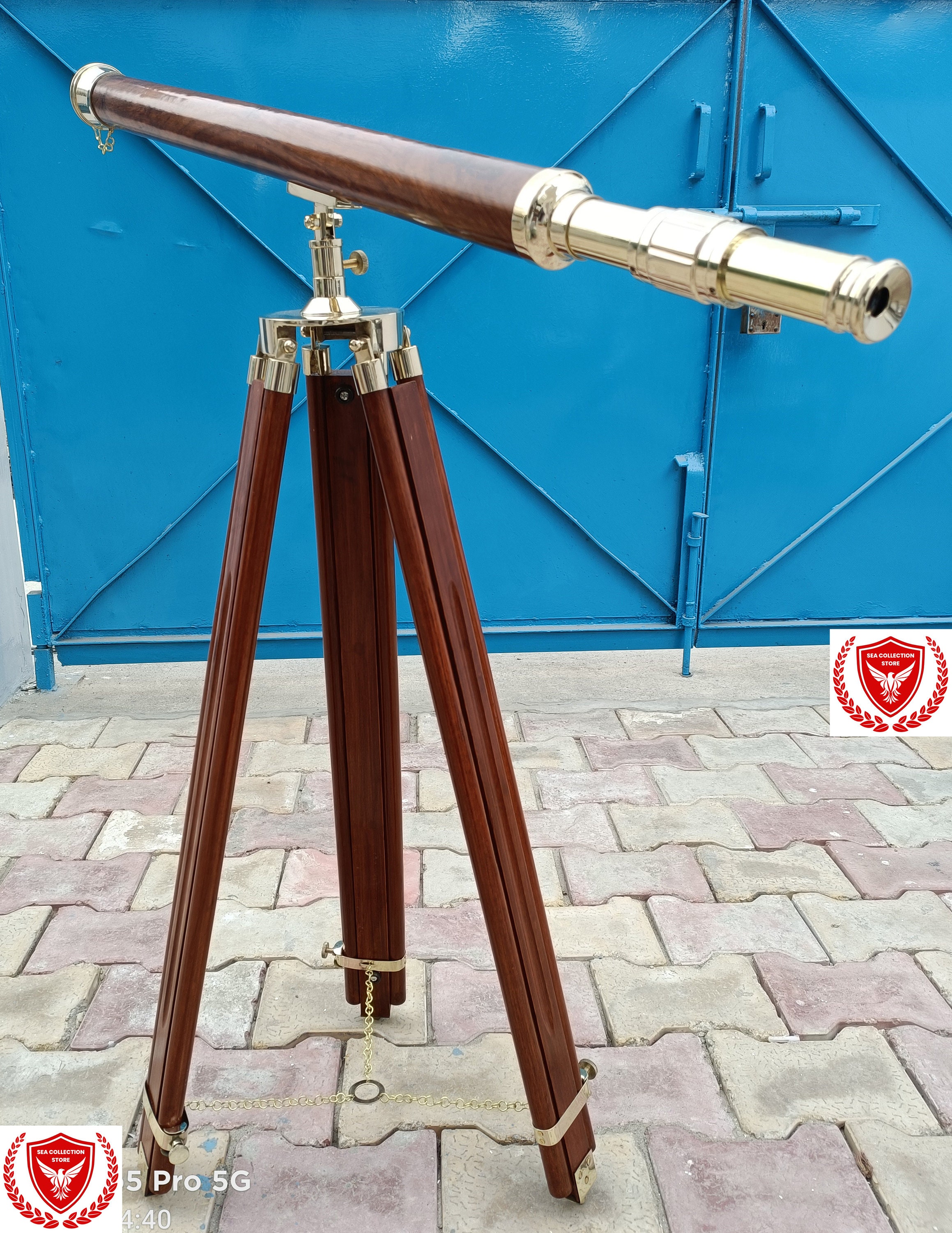 Handmade Admirals Floor Standing Brass With Wooden Telescope Nautical ...