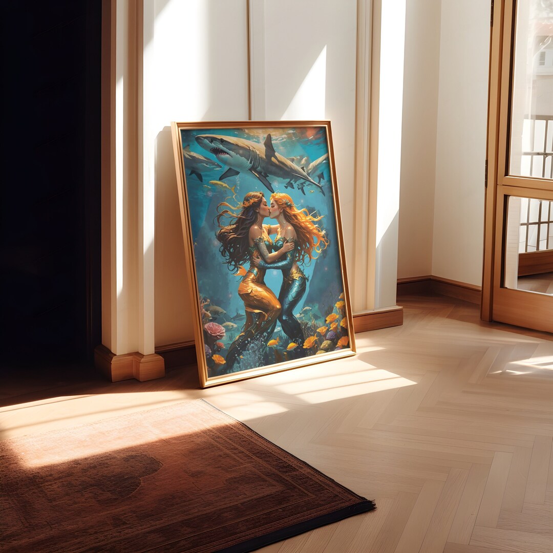 Lesbian Mermaids Wall Art Sapphic Fantasy Print, Wlw Print, LGBTQ Queer ...