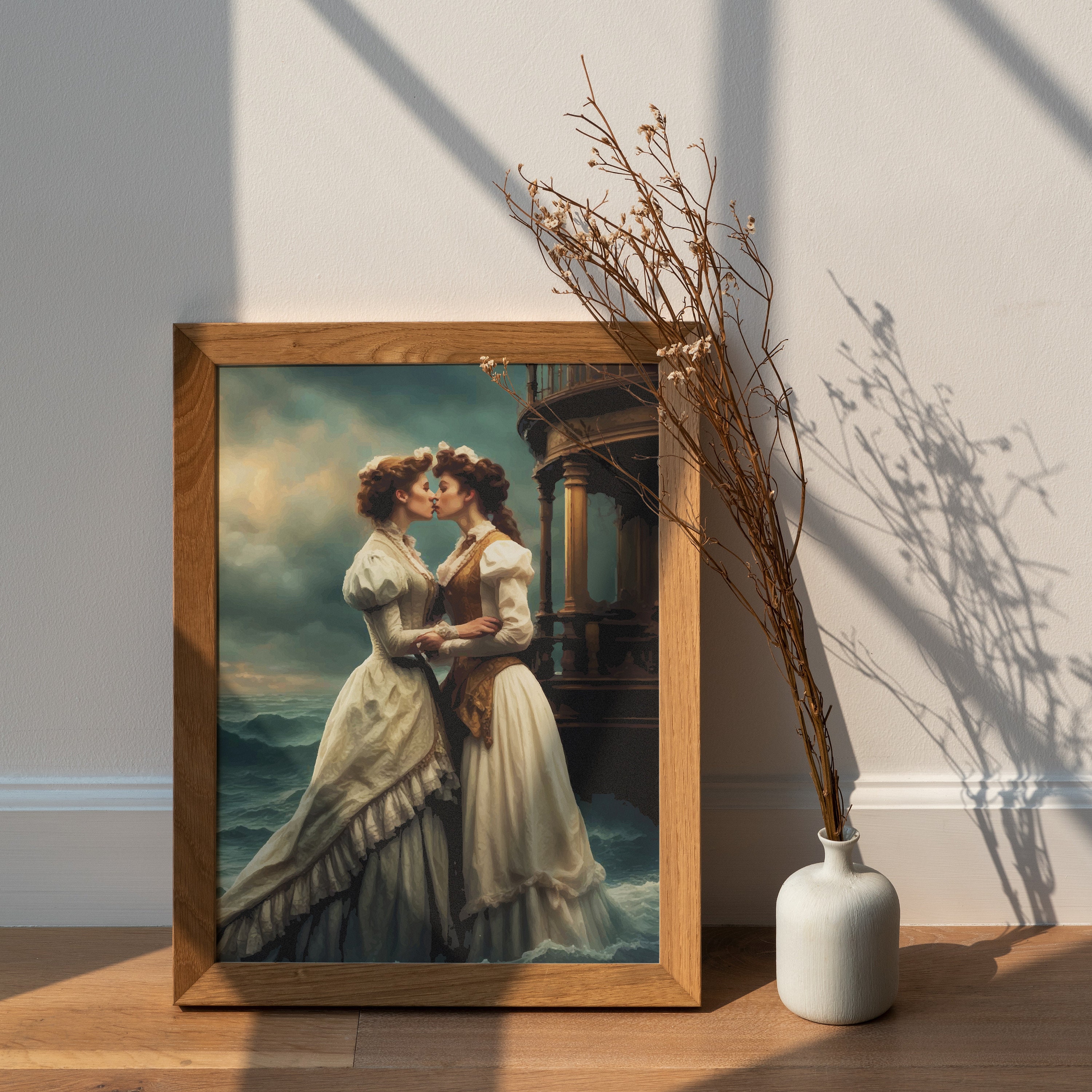 Sapphic Victorian Girls Wall Art Lesbian Retro Print, Romantic Queer ...