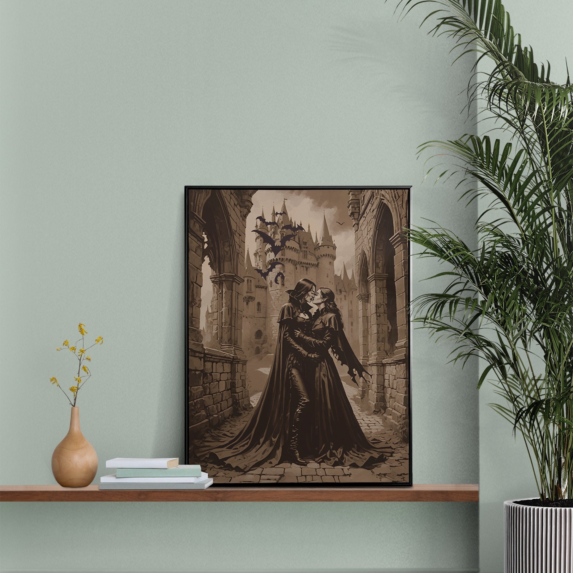 Gothic Sapphic Vampire Kiss Art Print - LGBTQ WLW Halloween Decor - Etsy