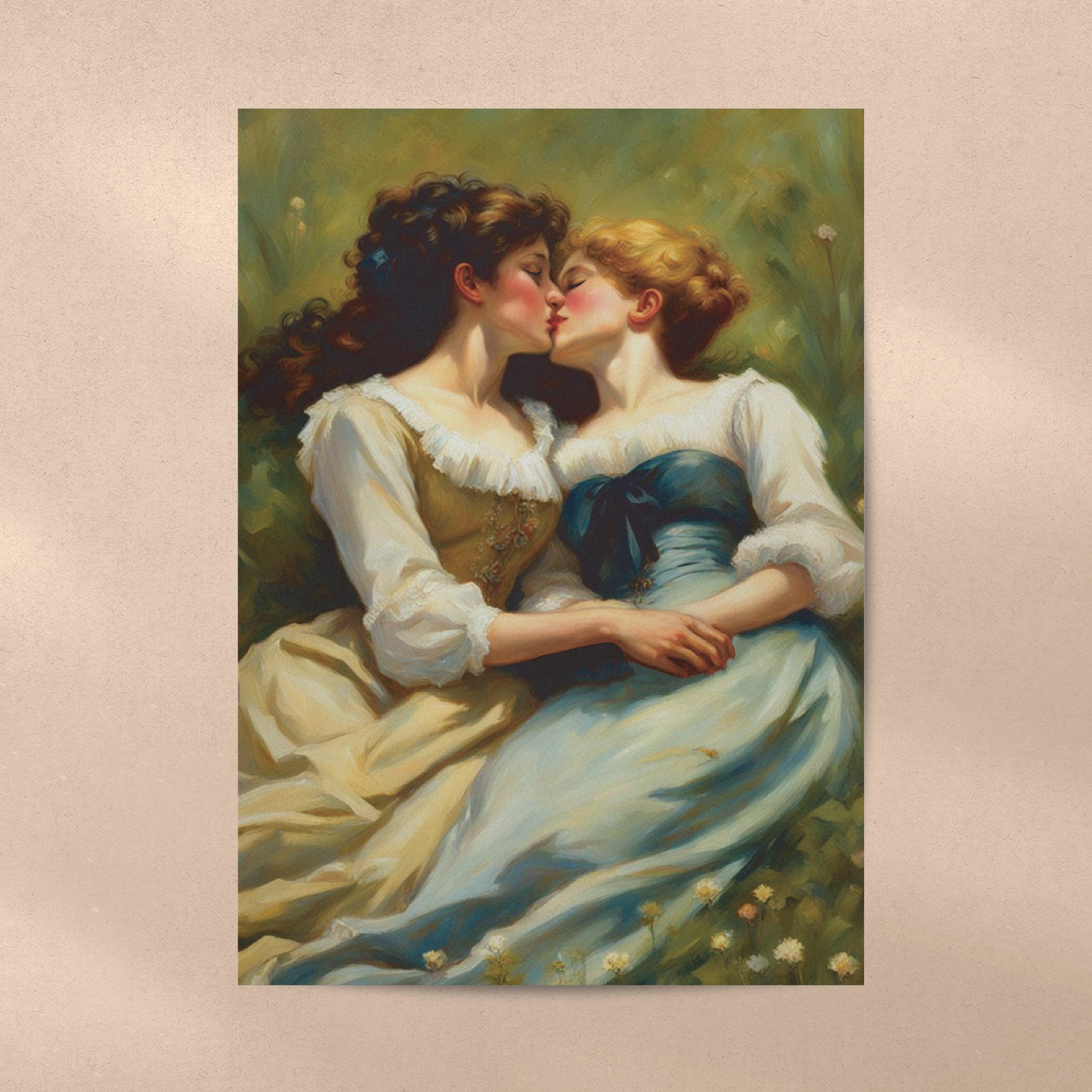 Sapphic Girls on Grass Kissing Wall Art Lesbian Retro Print, Romantic Queer Couple, LGBTQ Print ...