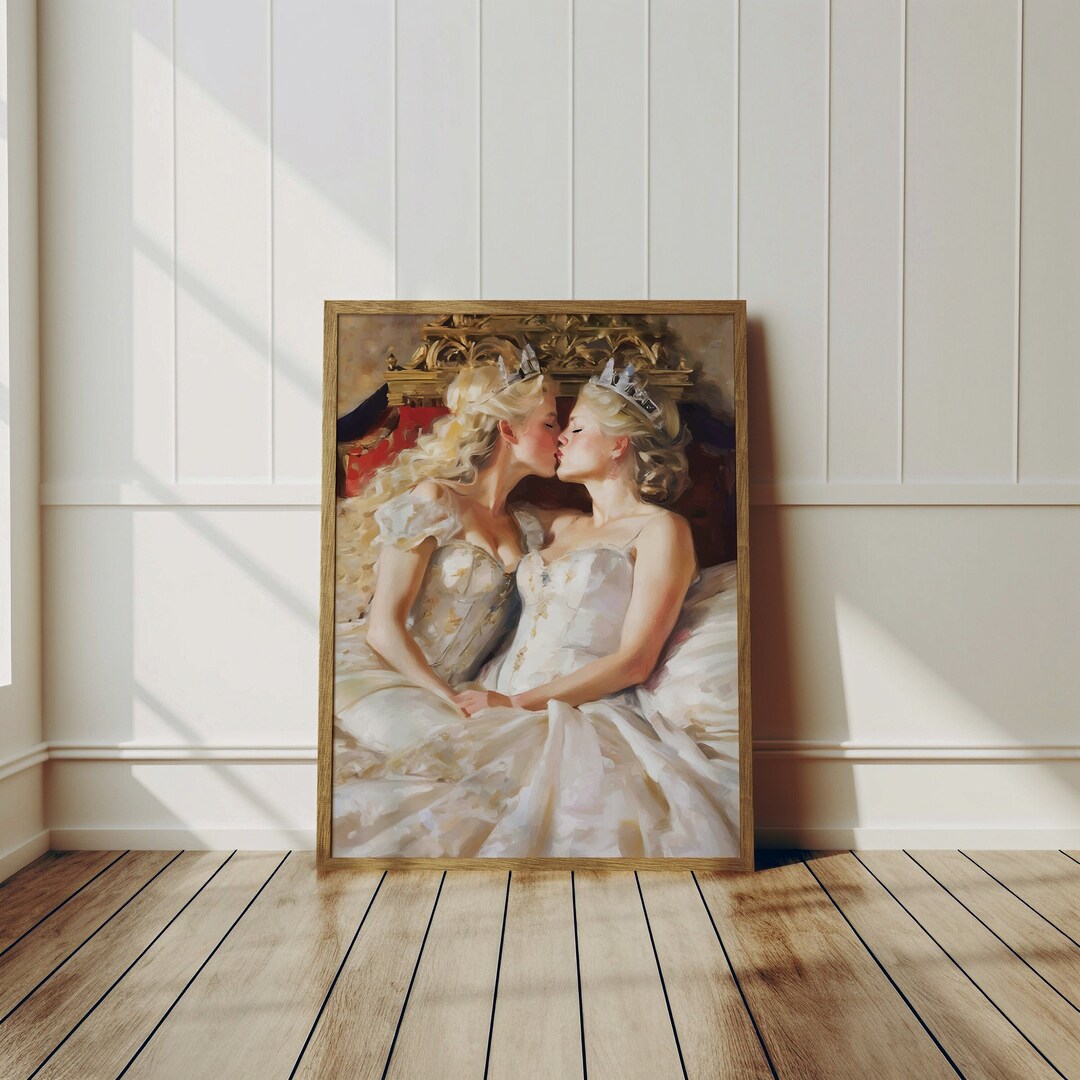 Lesbian Princesses Kiss Wall Art Lesbian Print Victorian Wlw Art Wlw