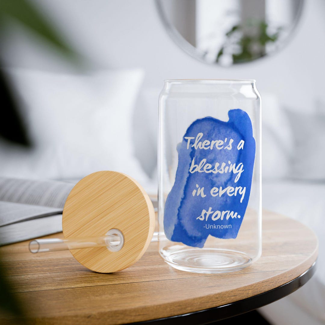 Motivational Quote Glass Cup, Inspirational Quote Glass Cup, Blue Glass ...