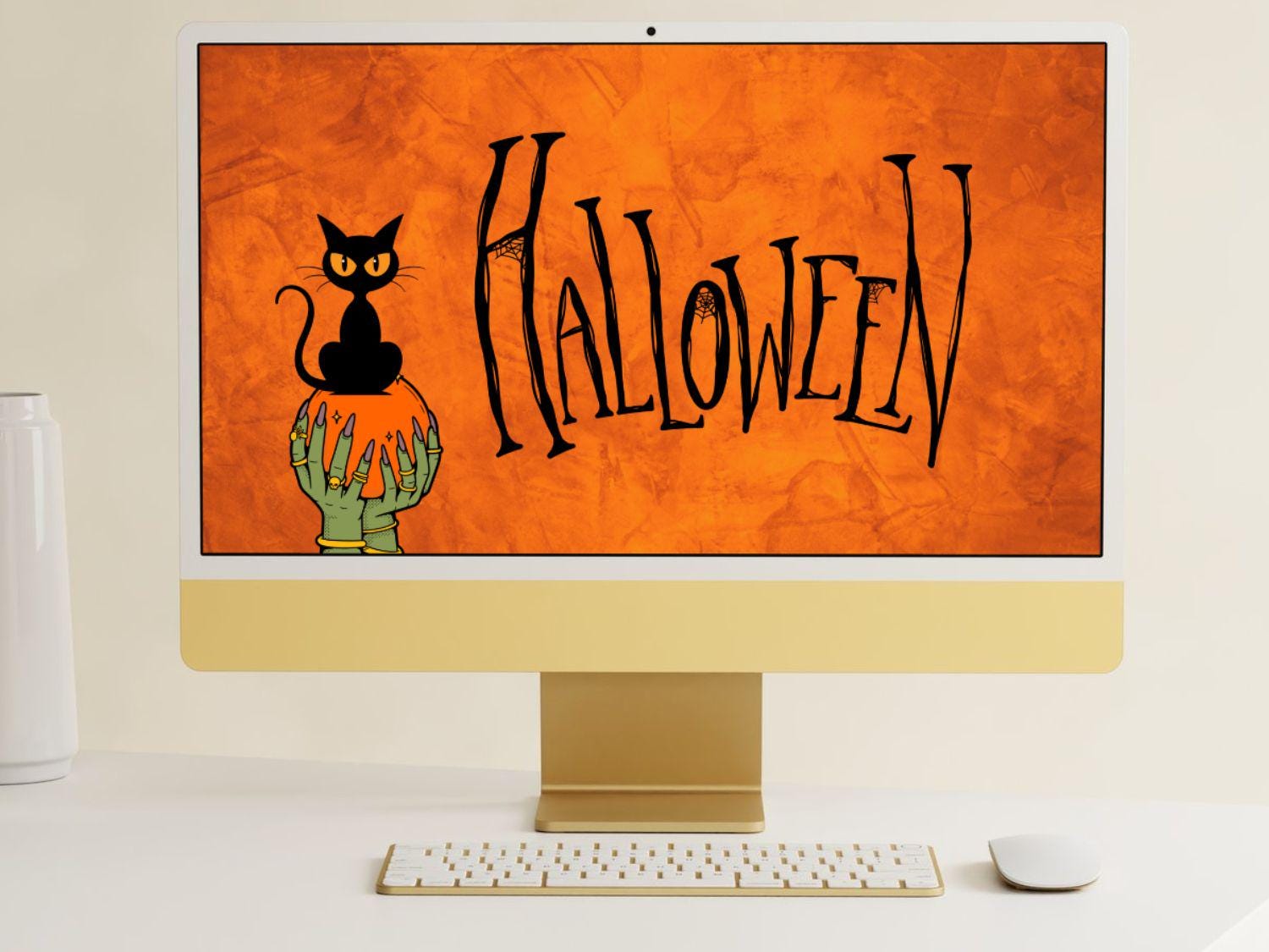 Halloween Cat Themed Desktop Wallpaper Organizer and Custom Icons, I ...