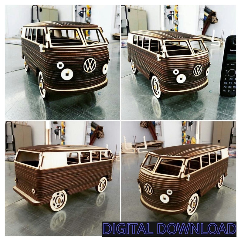 Vw-camper-van 3 mm en 4 mm multiplex 3D-model 3D-puzzel Lasergesneden ...