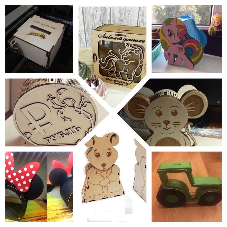 50 Wooden Money Box Laser Cut Piggy Bank, Coin Bank Saving Box Template ...