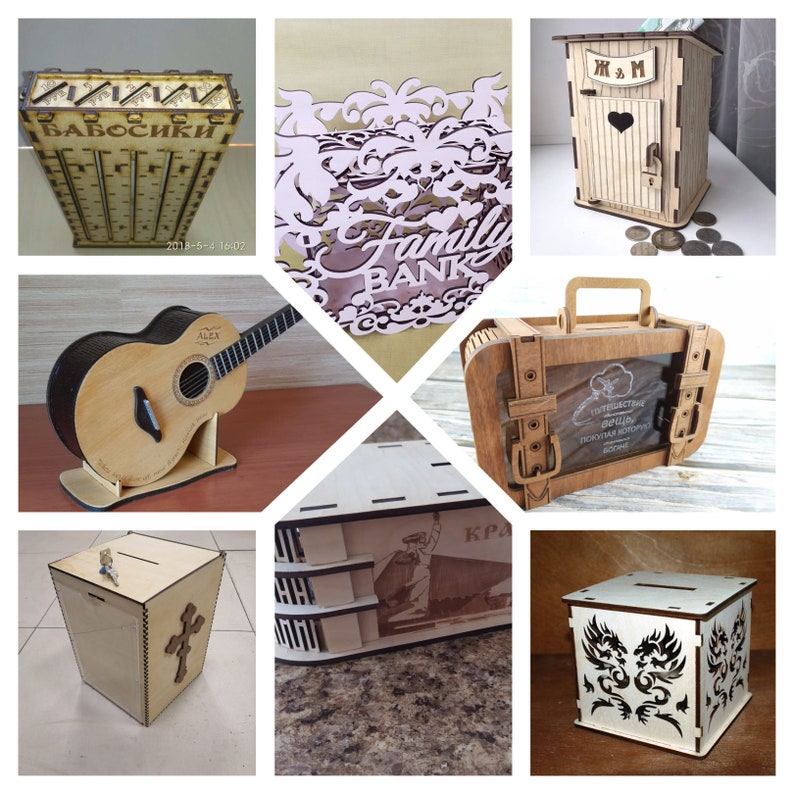 50 Wooden Money Box Laser Cut Piggy Bank, Coin Bank Saving Box Template ...