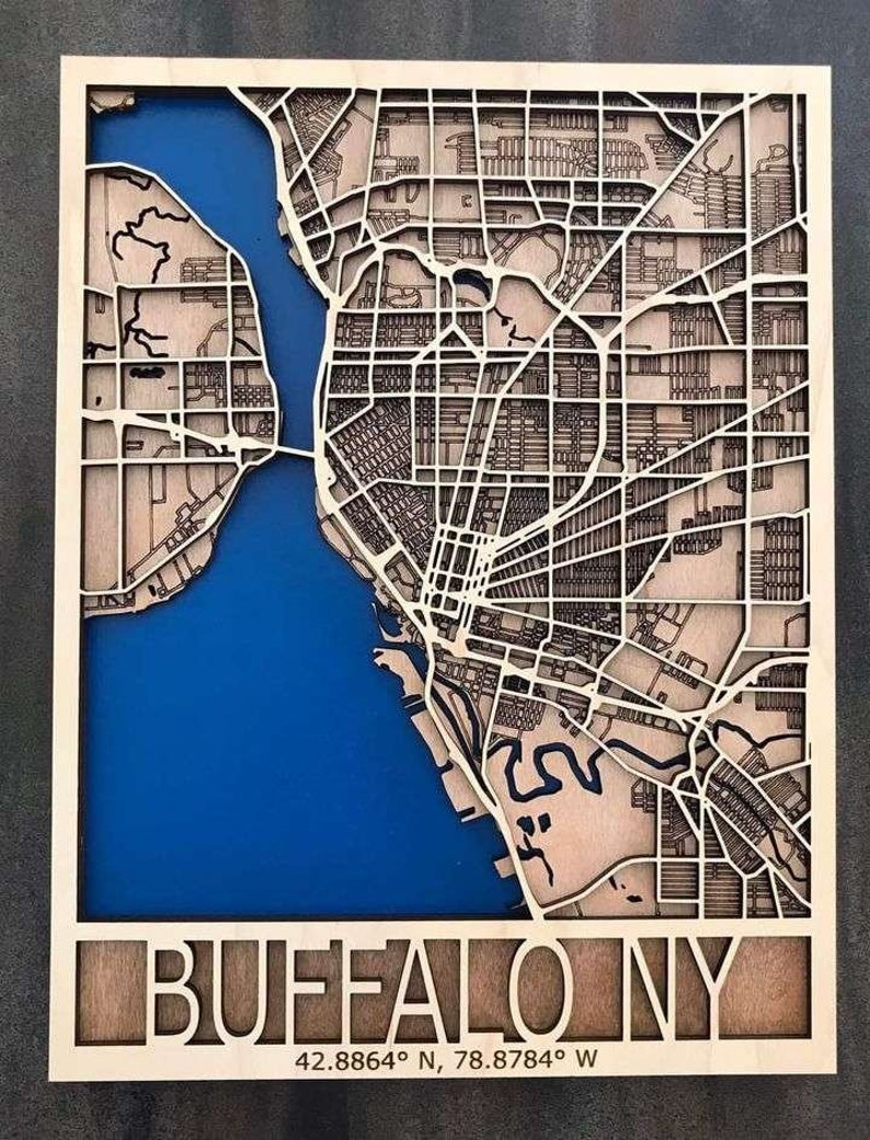 Laser Cut Wooden Multilayer New York City Map And Bufallo Ny Map Svg Wooden Multilayer Map Svg