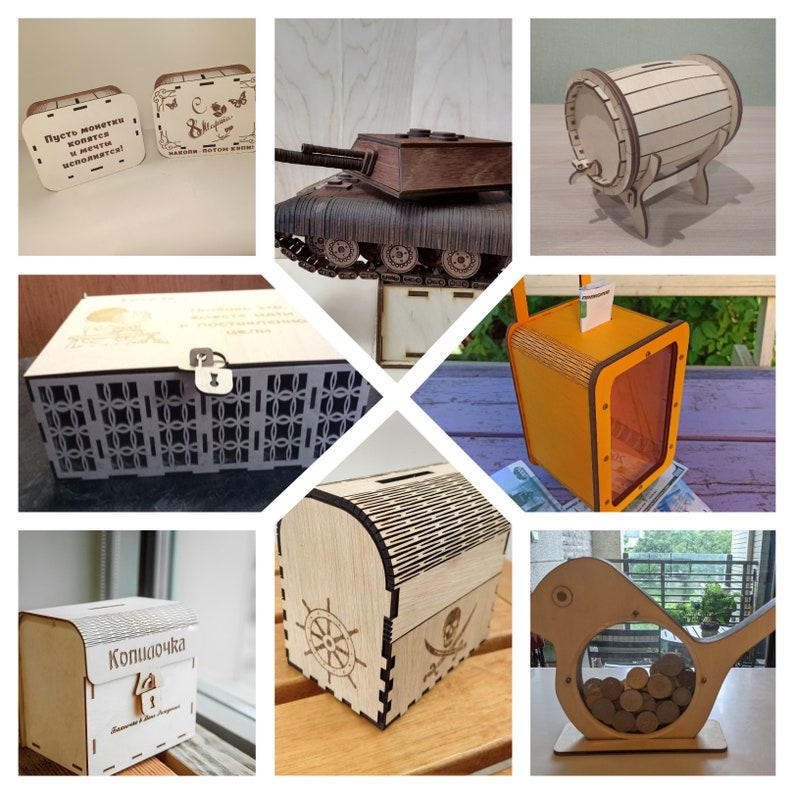 50 Wooden Money Box Laser Cut Piggy Bank, Coin Bank Saving Box Template ...