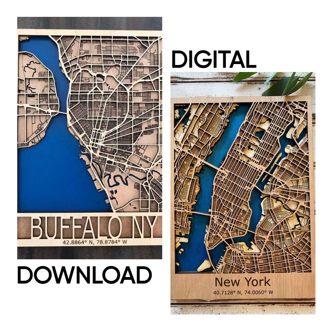 Laser Cut Wooden Multilayer New York City Map And Bufallo Ny Map Svg Wooden Multilayer Map Svg