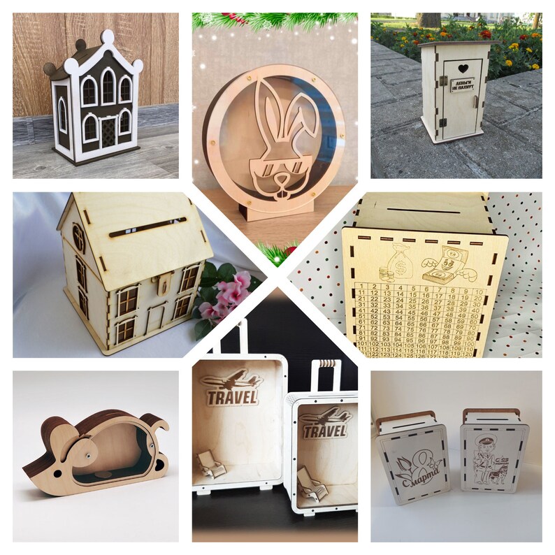 50 Wooden Money Box Laser Cut Piggy Bank, Coin Bank Saving Box Template ...