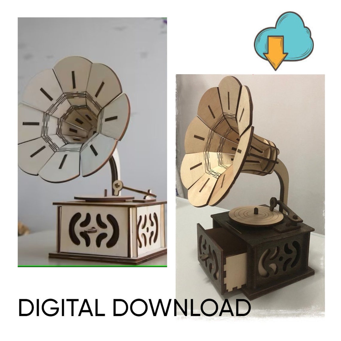 Laser Cut Wooden Gramophone 3D Model Digital Download CDR File. - Etsy ...