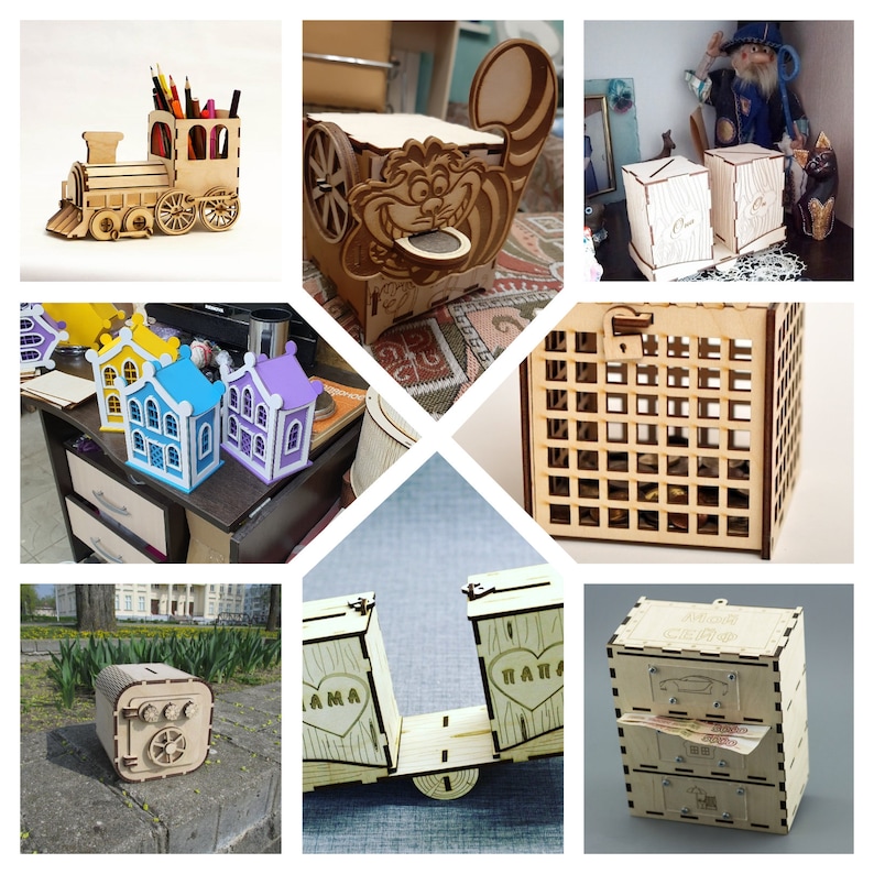 50 Wooden Money Box Laser Cut Piggy Bank, Coin Bank Saving Box Template ...