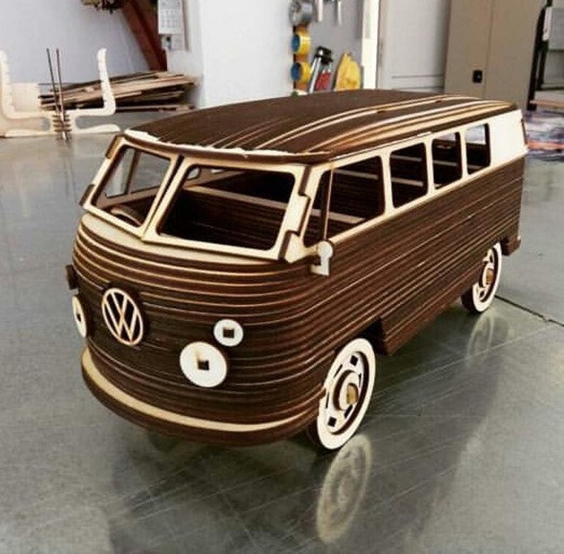 Vw-camper-van 3 mm en 4 mm multiplex 3D-model 3D-puzzel Lasergesneden ...