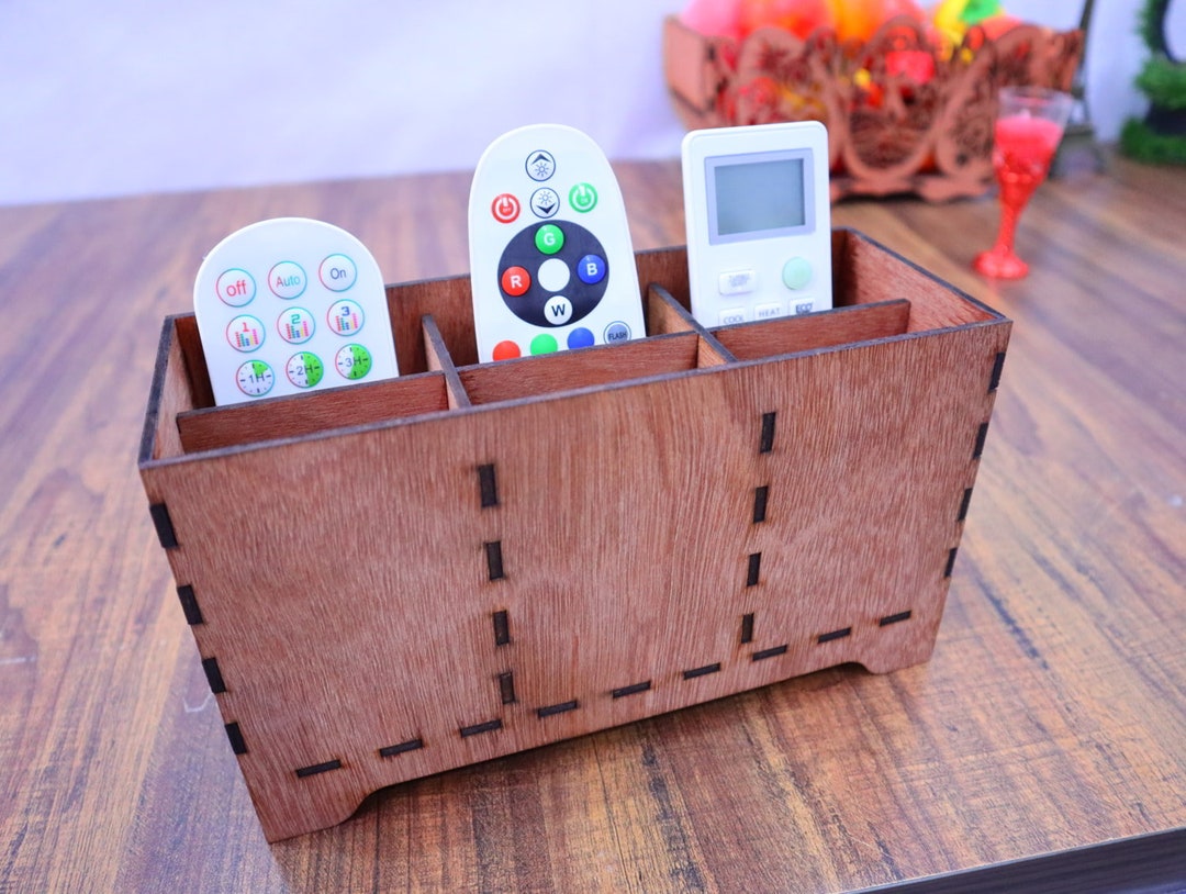 Laser Cut Wooden Remote Control Holder With 6 Compartments 3mm CDR File ...
