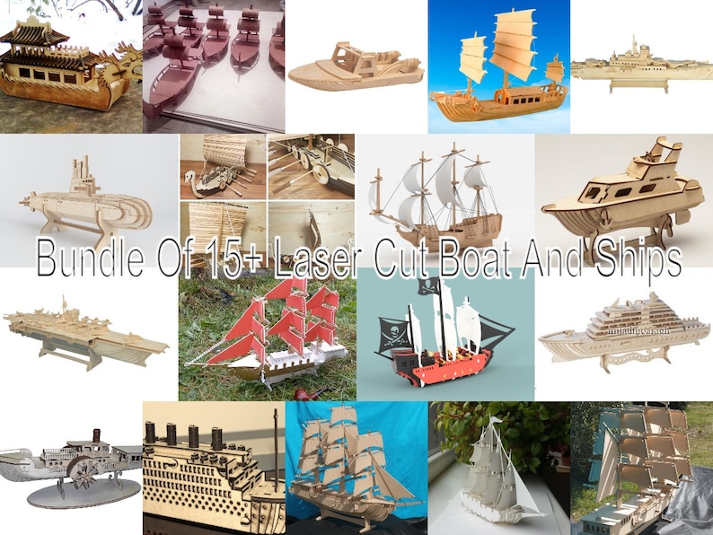 15 Laser Cut Ships and Boats Pack Vector Dxf, Laser Cut Ship Cdr Cnc 3d ...