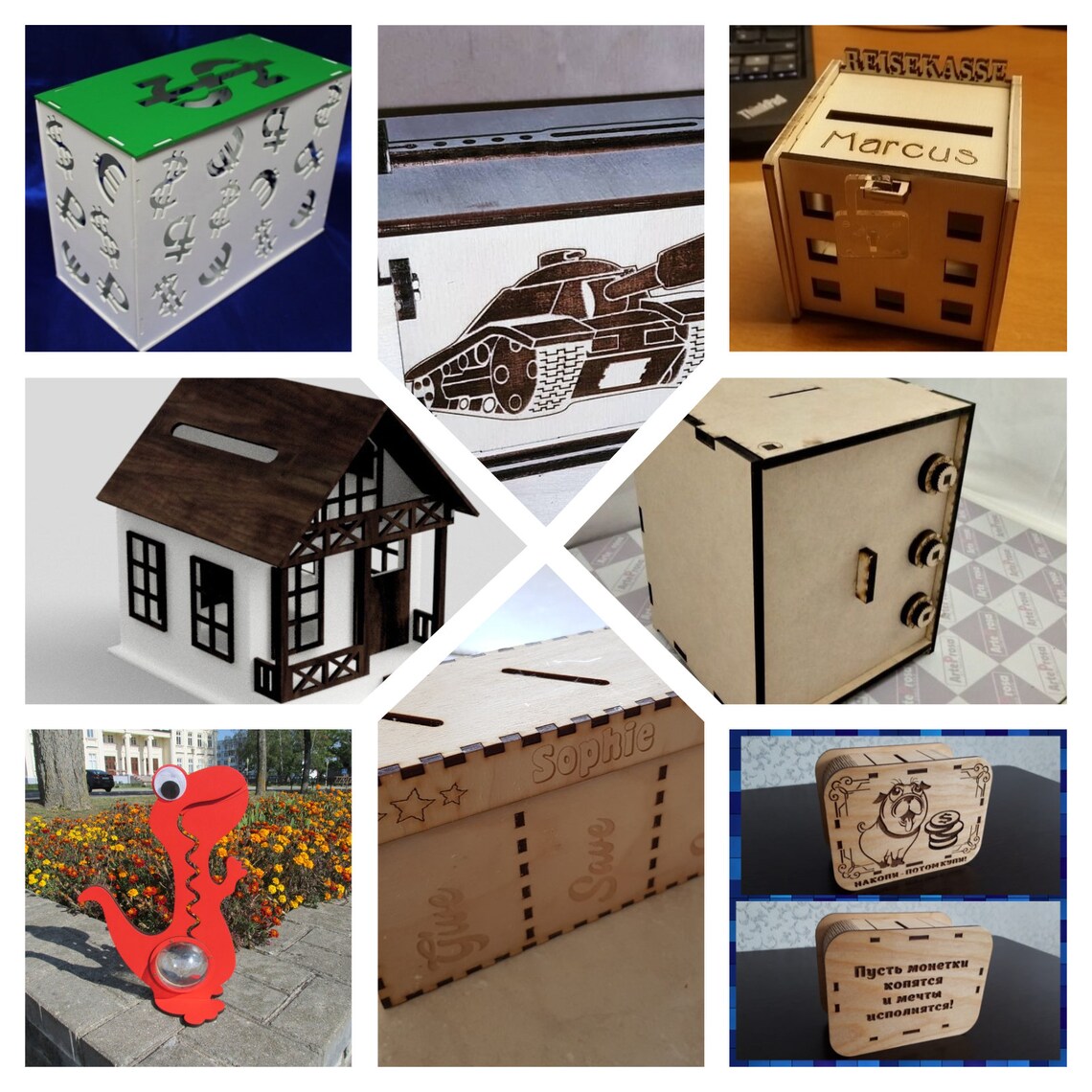 50 Wooden Money Box Laser Cut Piggy Bank, Coin Bank Saving Box Template ...