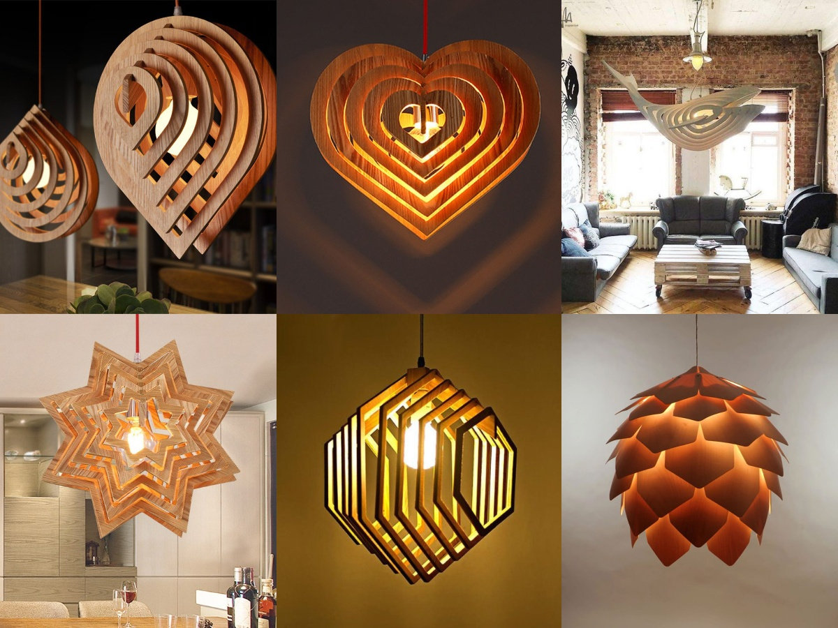 Plus de 30 lustres en bois découpés au laser Luminaire - Etsy France