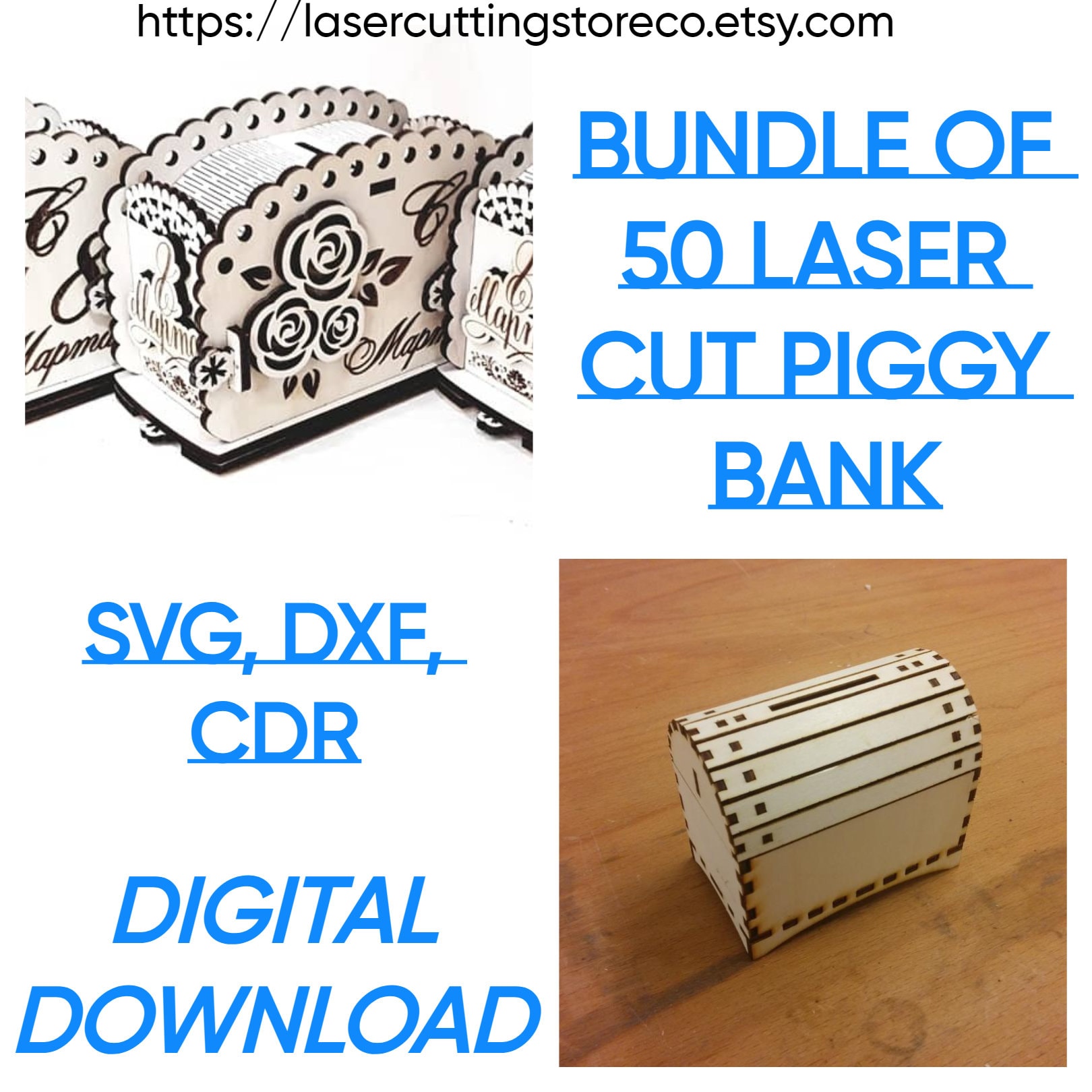 50 Wooden Money Box Laser Cut Piggy Bank, Coin Bank Saving Box Template ...