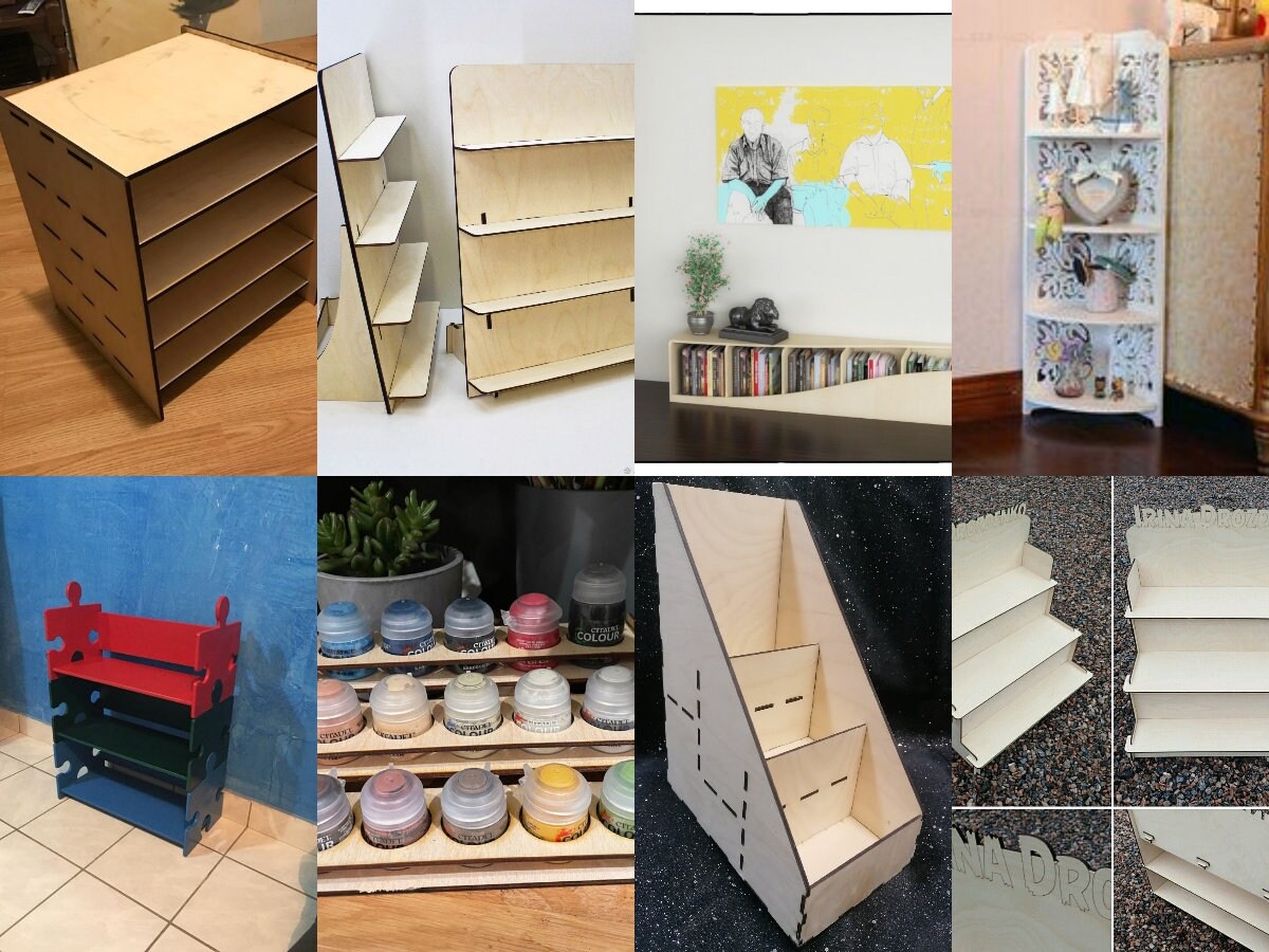 55 Wooden Shelf Rack Storage Svg Files for Laser Cut, Wooden Rack ...