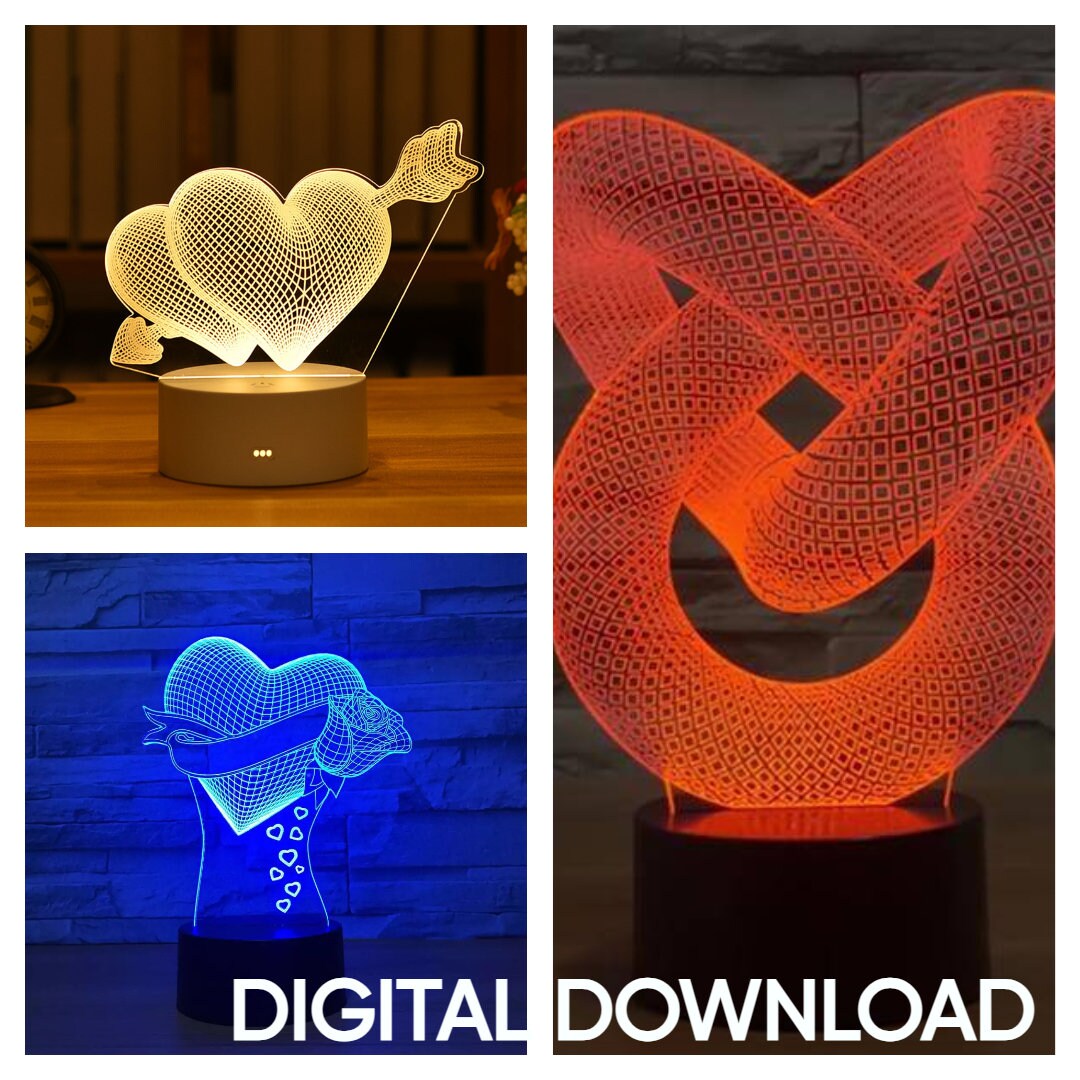 Laser Cut Set of 3 'love Heart Rose, Love Knot, Two Hearts With Arrow ...